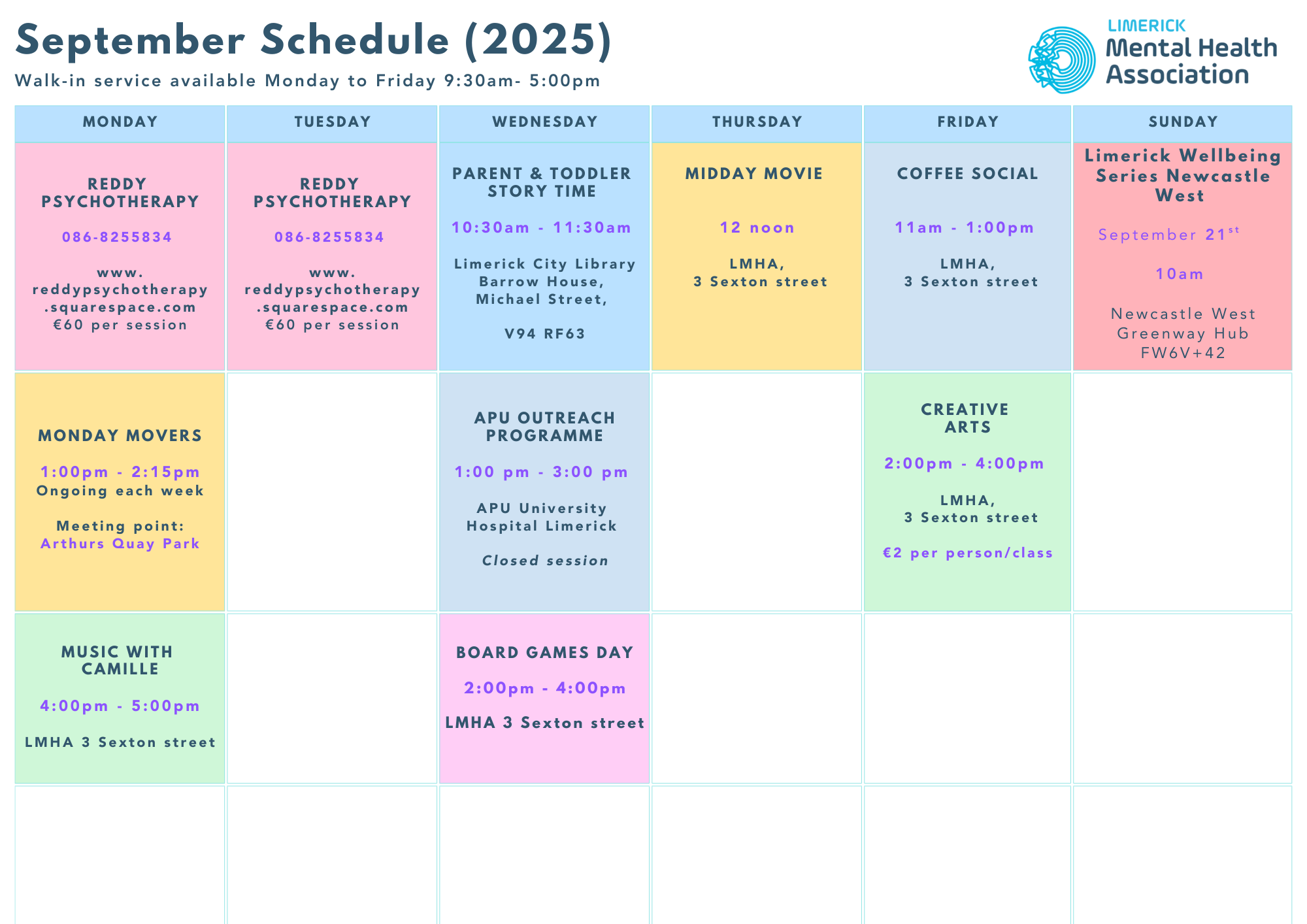 What’s on this September!!! - Limerick Mental Health Association